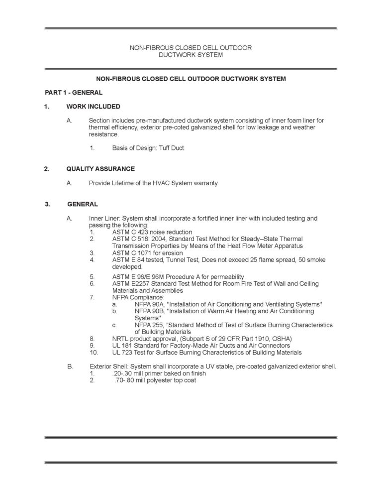 Technical Data – Tuff Duct Systems